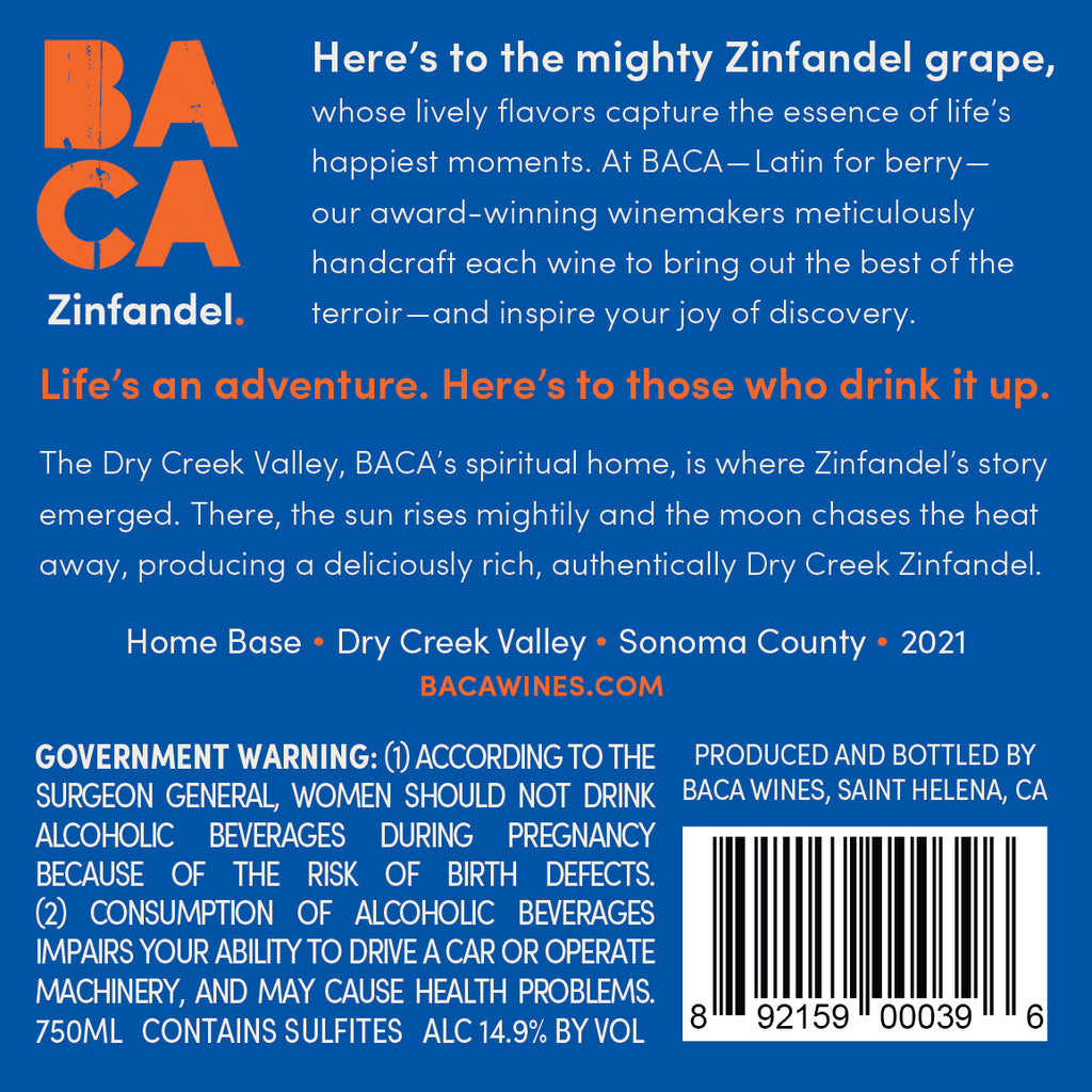 BACA Home Base Zinfandel, 2021 – Vintage 38 Wine Merchant